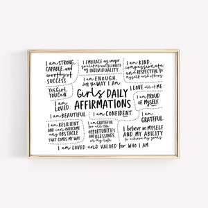 Daily Affirmations for Girls, Printable Wall Art, Horizontal Poster ...