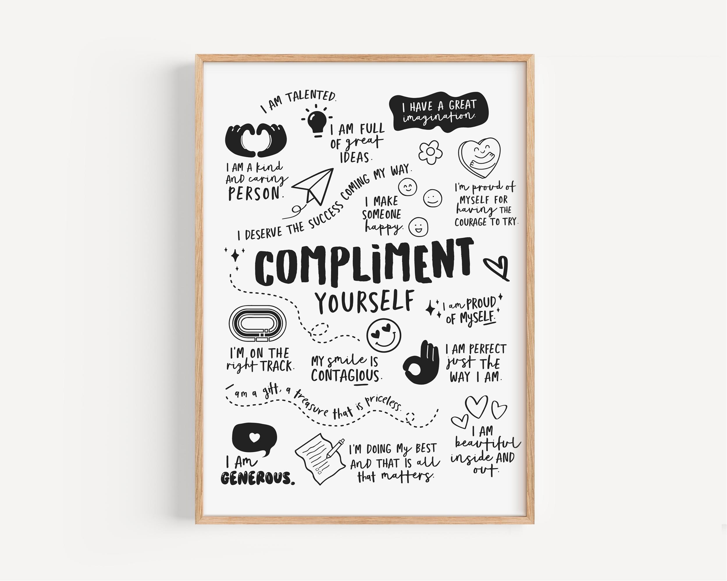 Positive Affirmation Poster, Compliment Yourself, Printable Wall Art ...