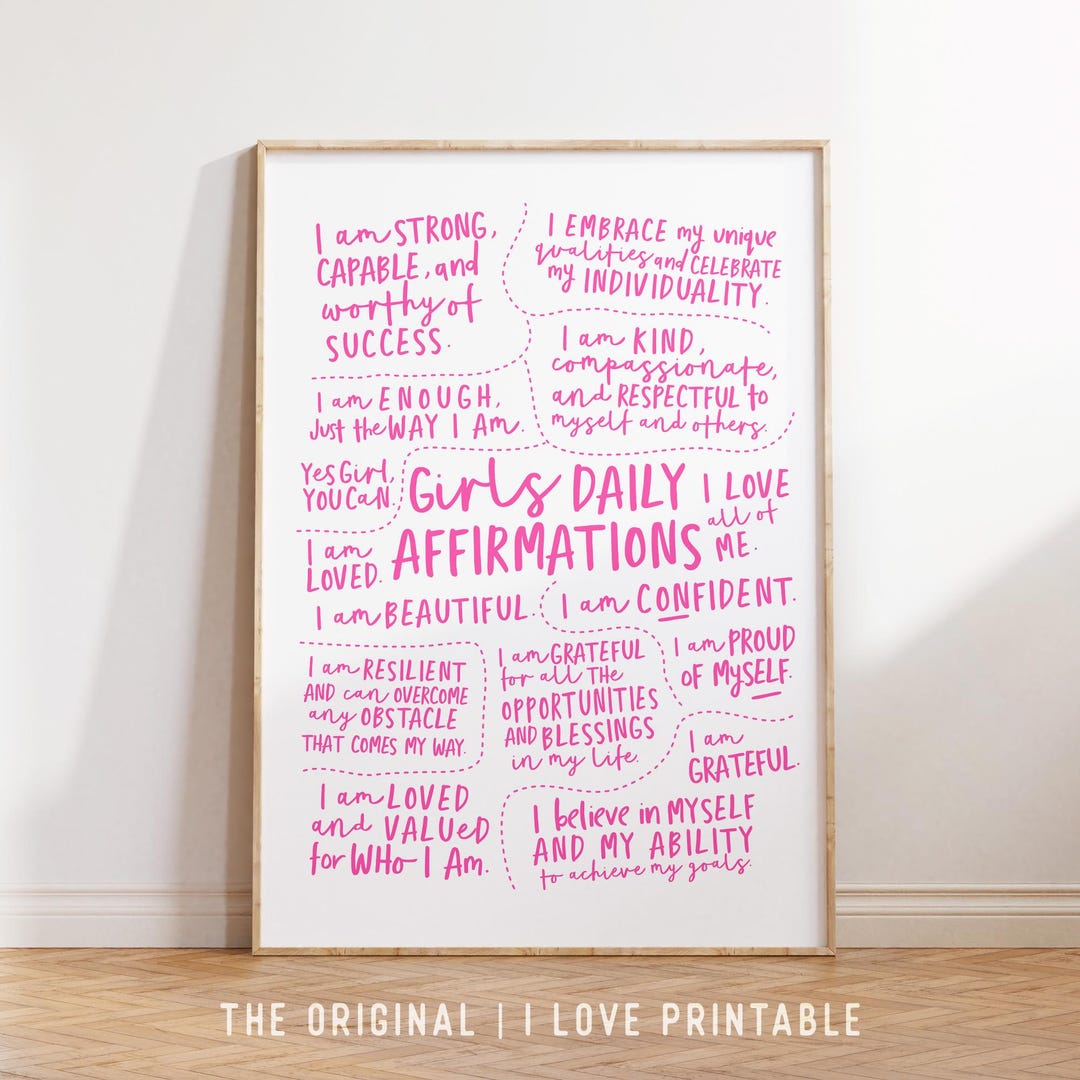 Girls Daily Affirmations Print, Teen Girl Room Decor (digital Download ...