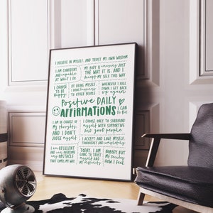 Positive Affirmations Wall Art, Green Retro Poster, Printable Wall Art ...