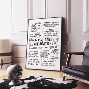 Girls Affirmation Poster, Daily Affirmations Wall Art, Feminist Poster ...