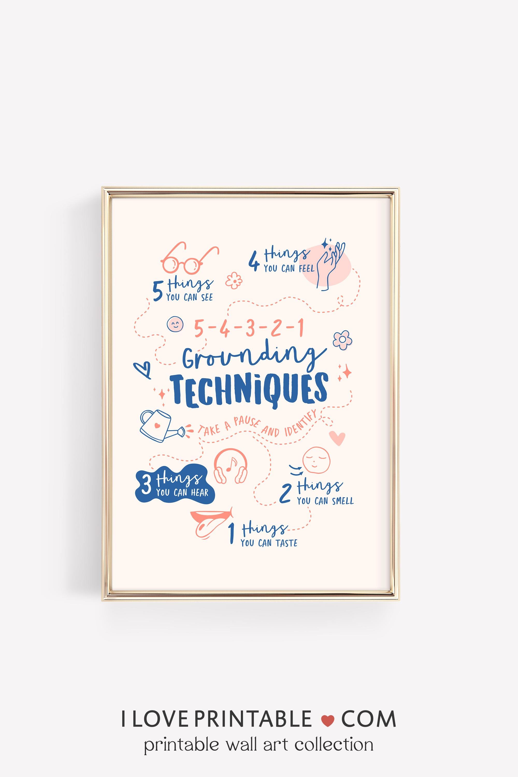 Clam Down Corner Poster: Grounding Techniques - Printable Mental Health ...