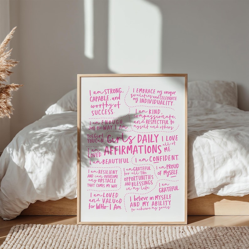 Daily Affirmations Wall Art, Printable Girls Wall Decor, Positive ...