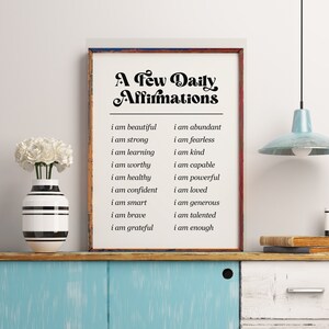 Daily Affirmations Printable Wall Art, Positive Affirmation Poster ...