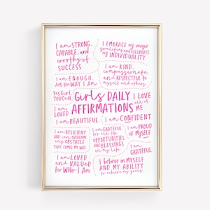 Daily Affirmations Wall Art, Printable Girls Wall Decor, Positive ...