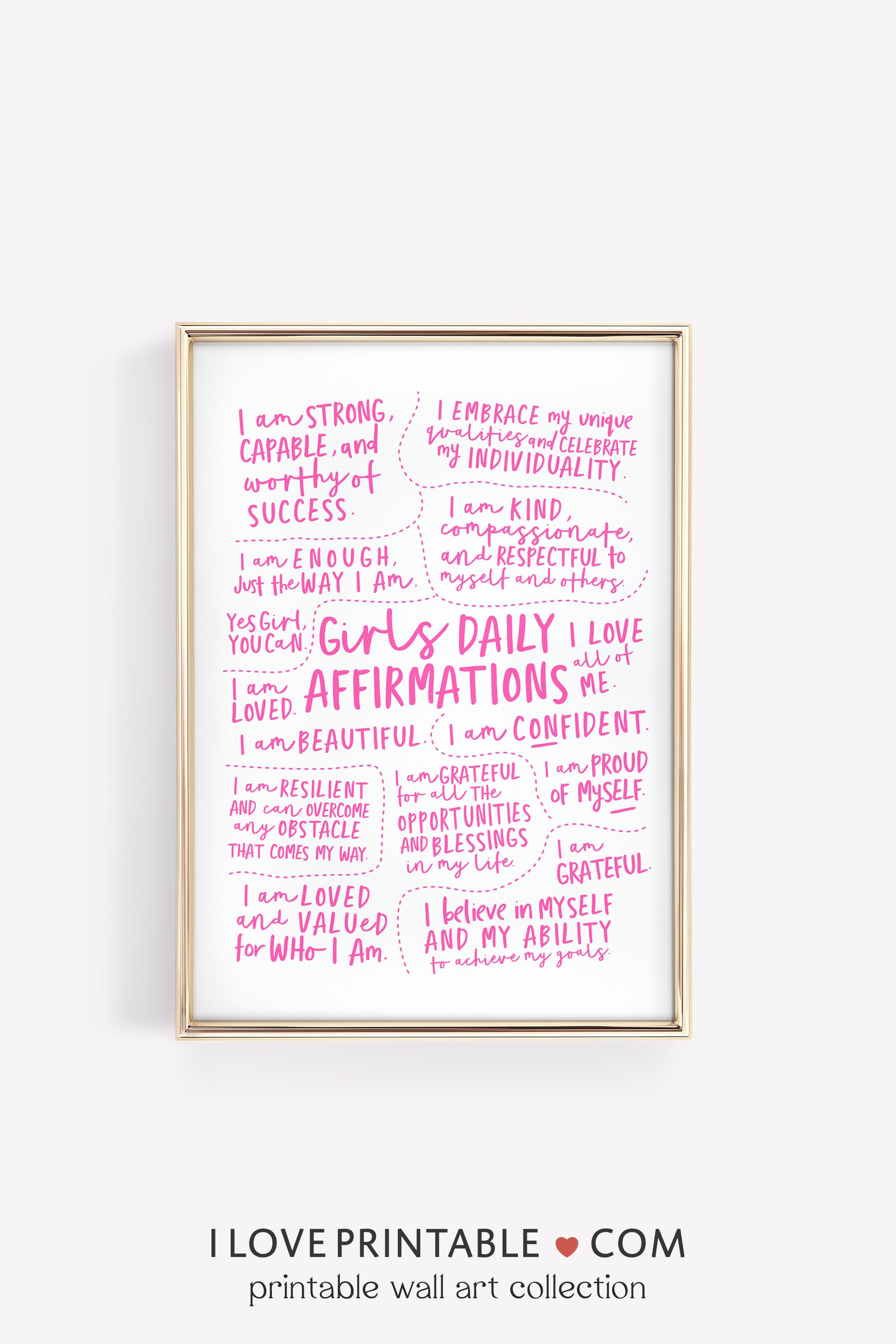 Daily Affirmations Wall Art, Printable Girls Wall Decor, Positive ...