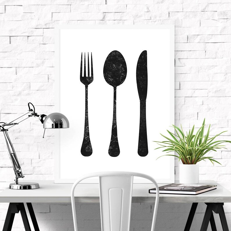 Kitchen Prints Cutlery Set Print Kitchen Utensil Art | Etsy