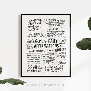 Girls Affirmation Poster Daily Affirmations Wall Art - Etsy