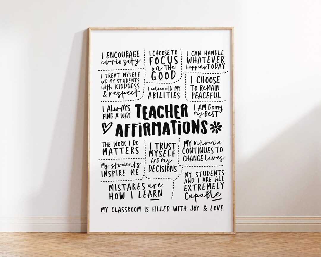 Teacher Daily Affirmations Printable Wall Art Affirmation Poster ...