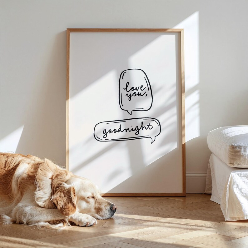 Love You Goodnight Print, Hand-drawn Poster, Neutral Sleep Art for Teen ...