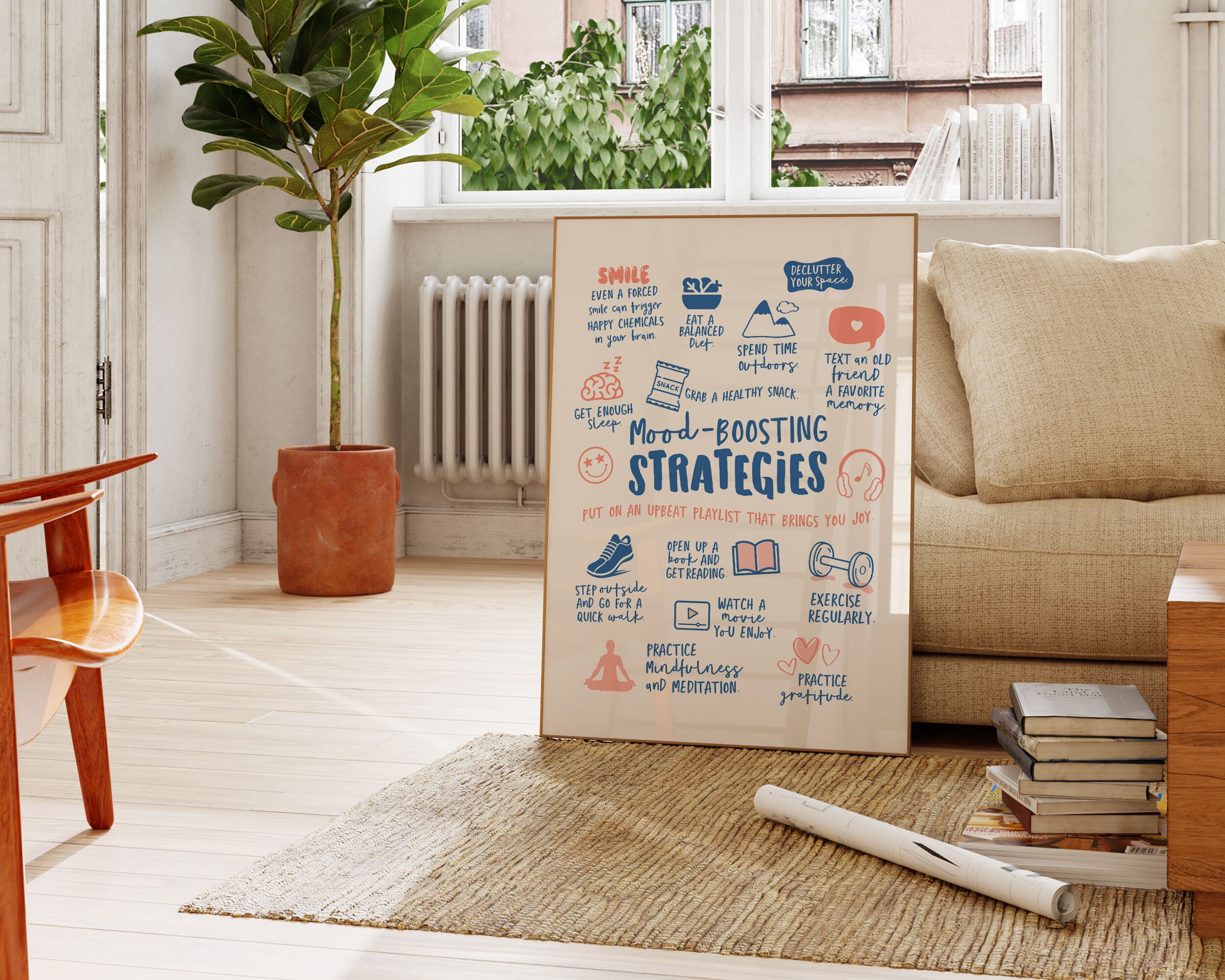 Mental Health Mood Boosting Strategies Poster, Therapy Office Decor ...