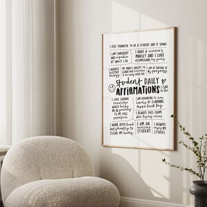 Student Daily Affirmations Printable Wall Art Positive Affirmation ...