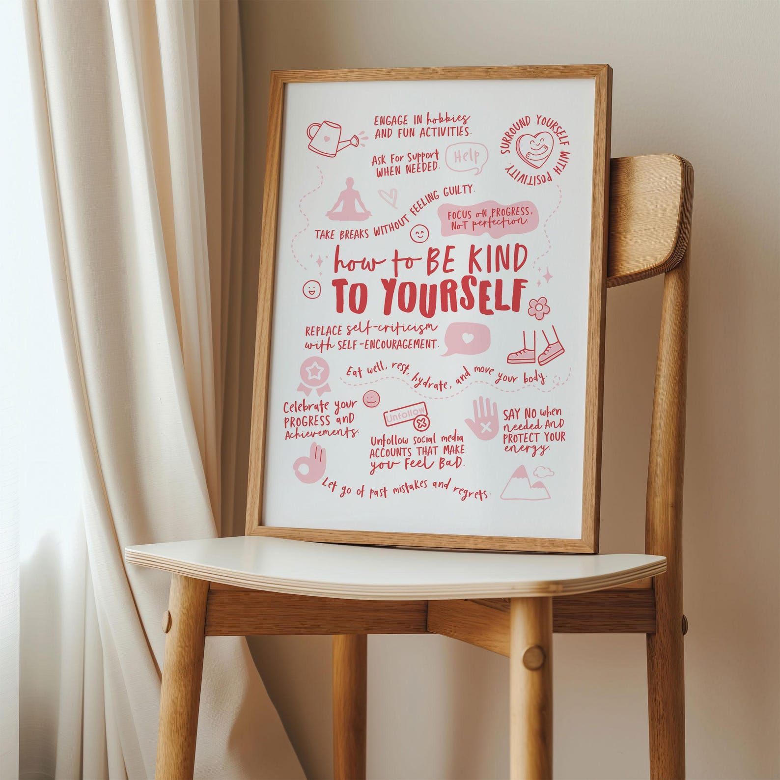 Mental Health Poster Be Kind to Yourself Print Therapy Office Decor ...