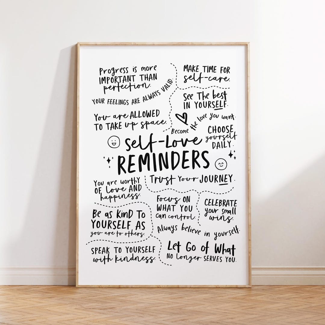 Self Love Reminders Poster, Daily Affirmations Wall Art, Inspirational ...