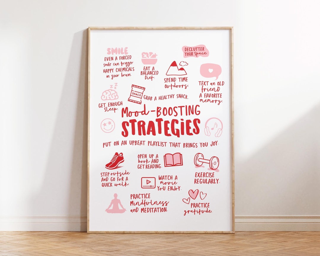 Mood Boosting Strategies Poster, School Psychologist Wall Art, Therapy ...