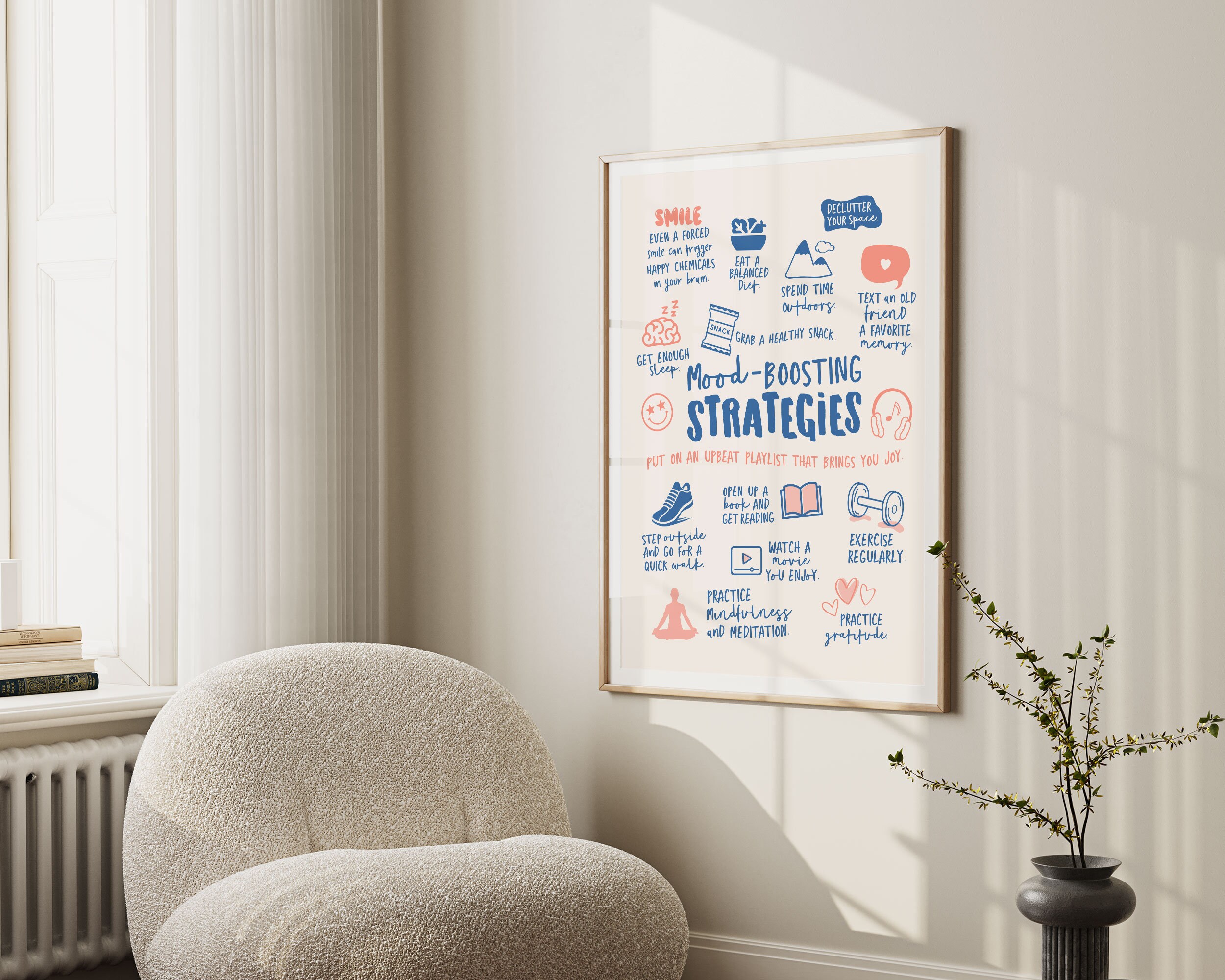 Mental Health Mood Boosting Strategies Poster, Therapy Office Decor ...