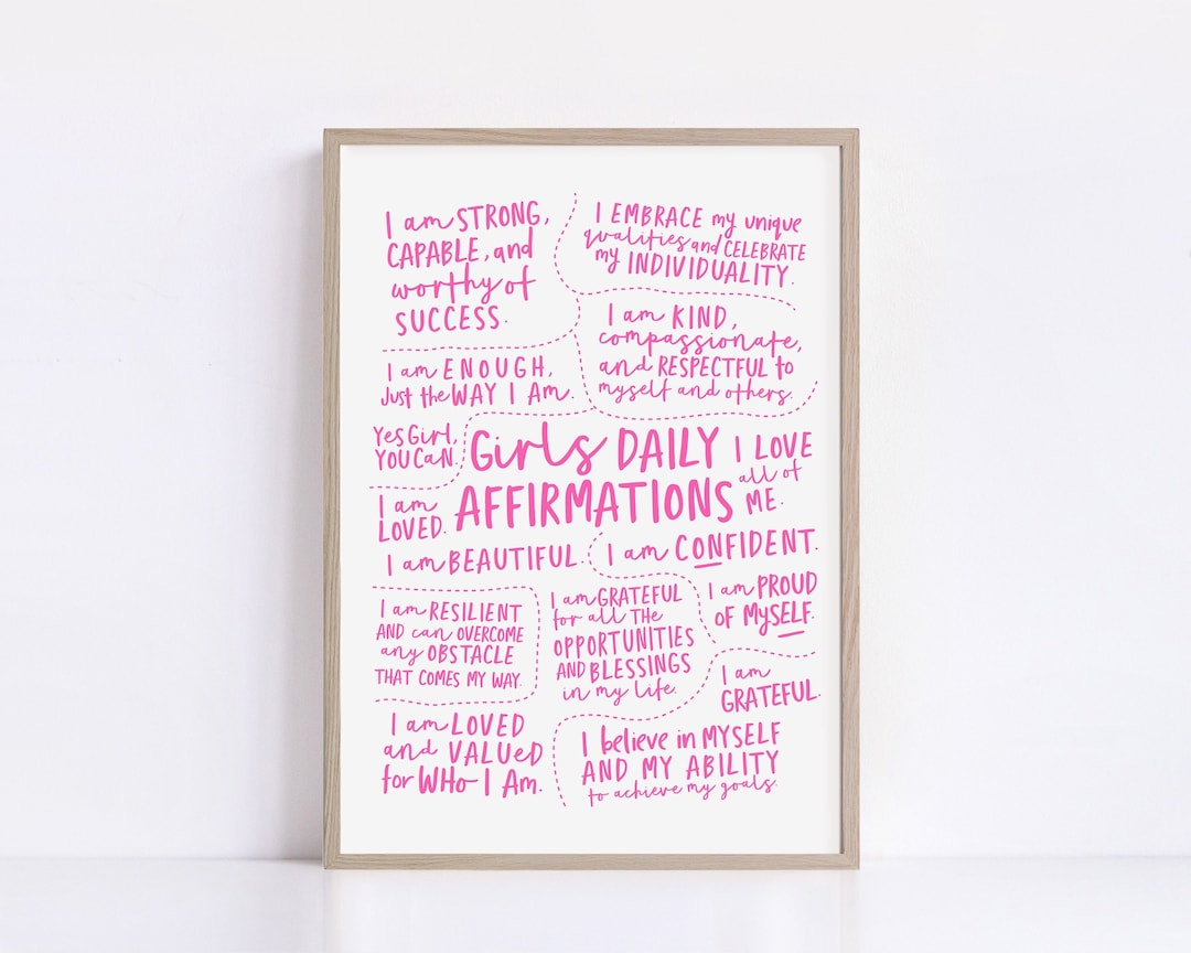 Daily Affirmations Wall Art, Printable Girls Wall Decor, Positive ...