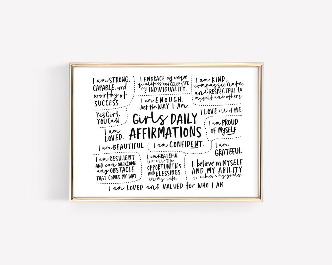 Daily Affirmations for Girls, Printable Wall Art, Horizontal Poster ...