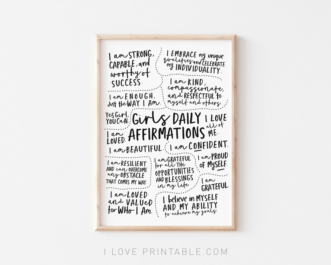 Girls Affirmation Poster, Daily Affirmations Wall Art, Feminist Poster ...