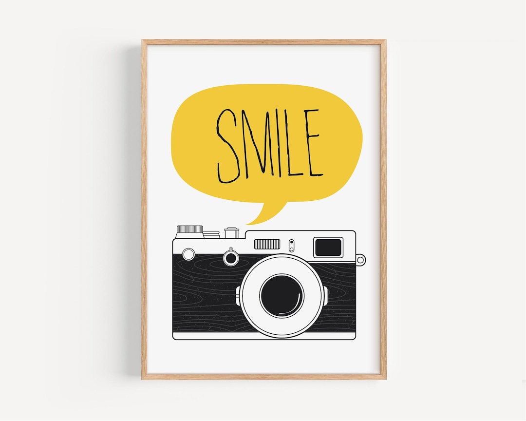 Vintage Camera Art Print: Smile Quote, Photo Studio Decor (digital ...