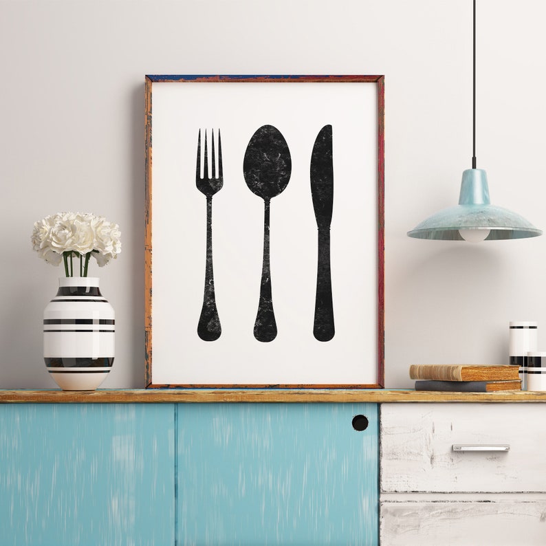 Kitchen Prints Cutlery Set Print Kitchen Utensil Art | Etsy