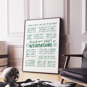 Daily Affirmation Poster, Green Wall Art Printable, Positive Quotes ...
