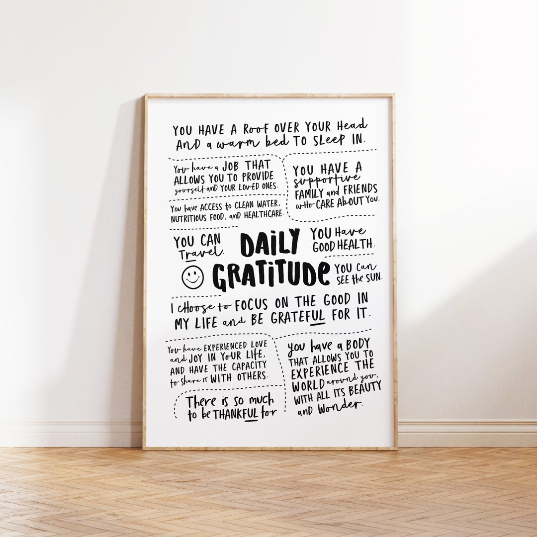 Daily Gratitude Poster, Printable Wall Art for Dorm Room Prints, Home ...