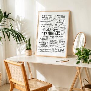 Self Love Reminders Poster, Daily Affirmations Wall Art, Inspirational ...
