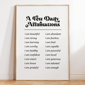 Daily Affirmations Printable Wall Art, Positive Affirmation Poster ...
