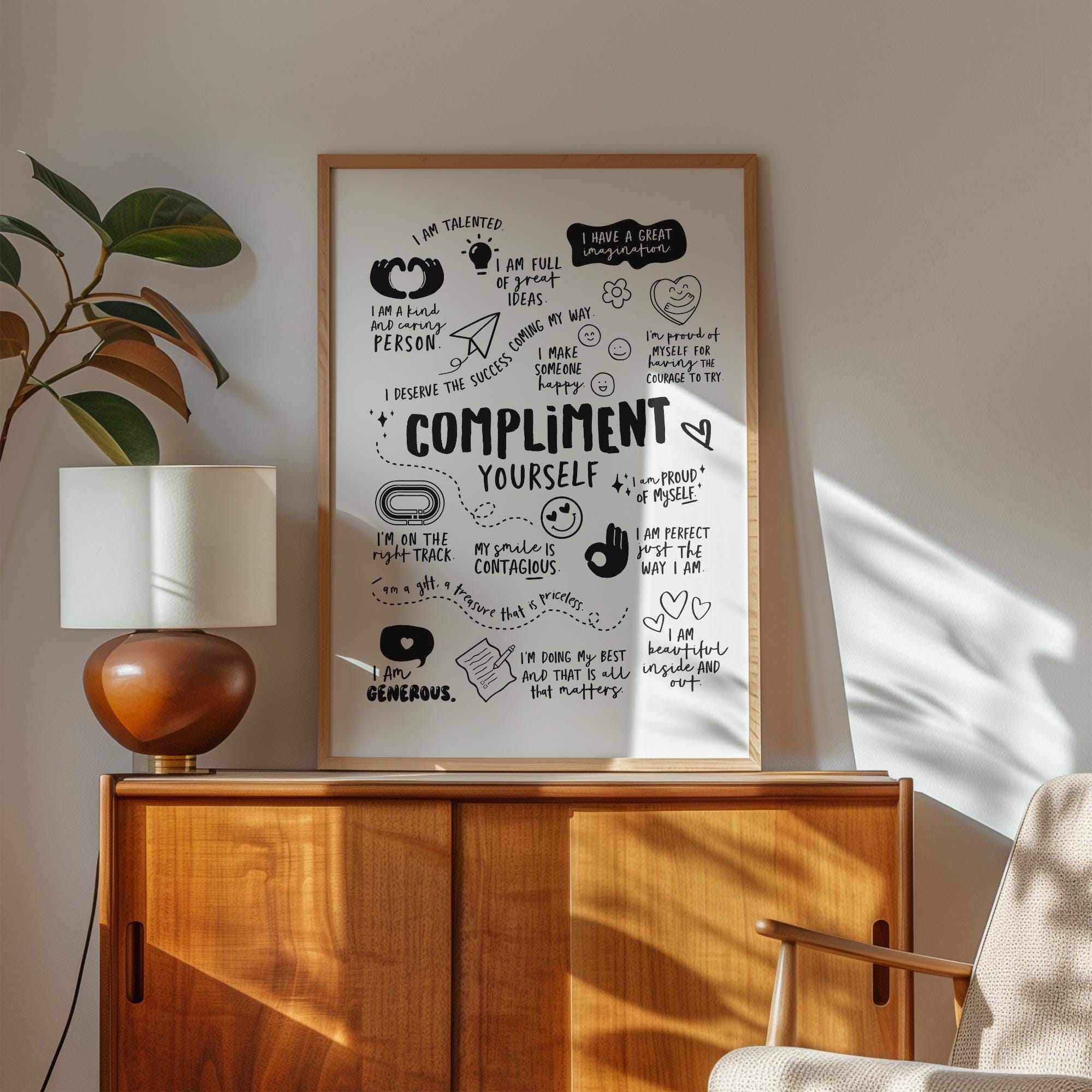 Positive Affirmation Poster, Compliment Yourself, Printable Wall Art ...