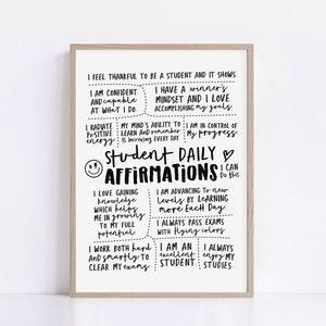 Student Daily Affirmations Printable Wall Art Positive Affirmation ...