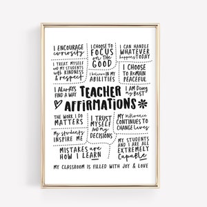 Teacher Daily Affirmations Printable Wall Art Affirmation Poster ...