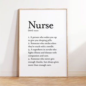 Nurse Definitions Poster, Printable Wall Art for Nurses and Medical ...