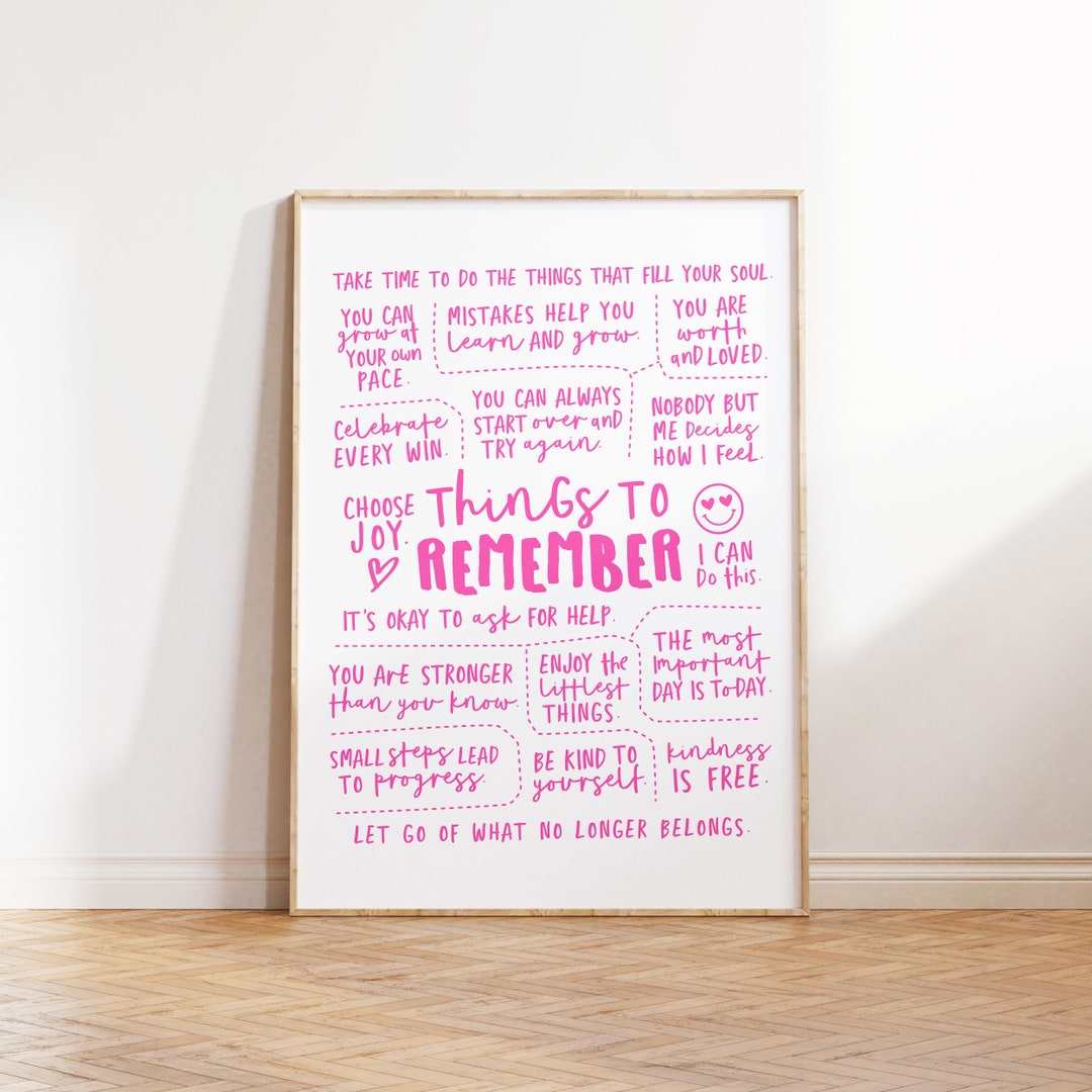 Art Print for Teenage Girl Room, Things to Remember Poster ...