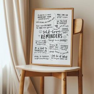Self Love Reminders Poster, Daily Affirmations Wall Art, Inspirational ...