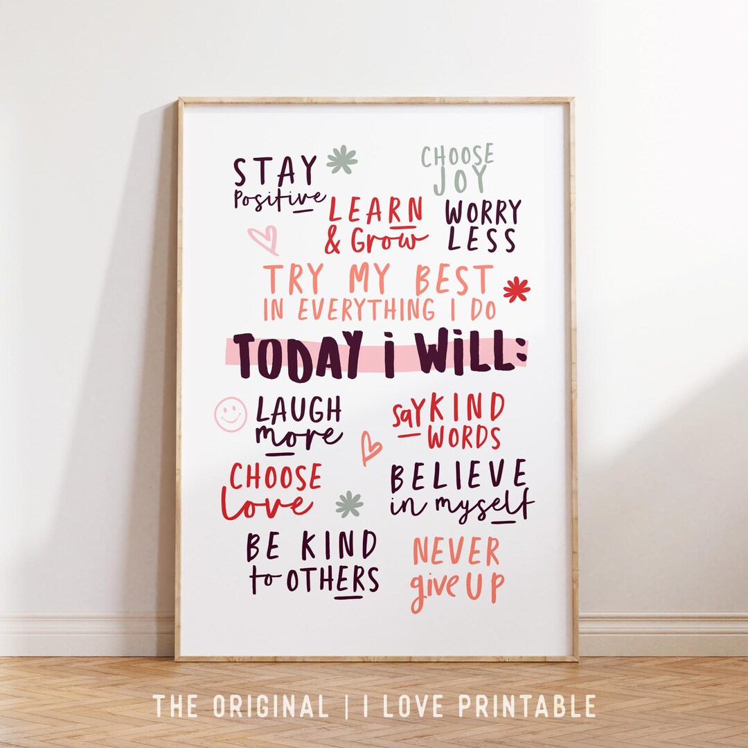 Positive Affirmations Art Print, Kids Classroom Decor (digital Download ...