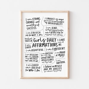Girls Affirmation Poster, Daily Affirmations Wall Art, Feminist Poster ...