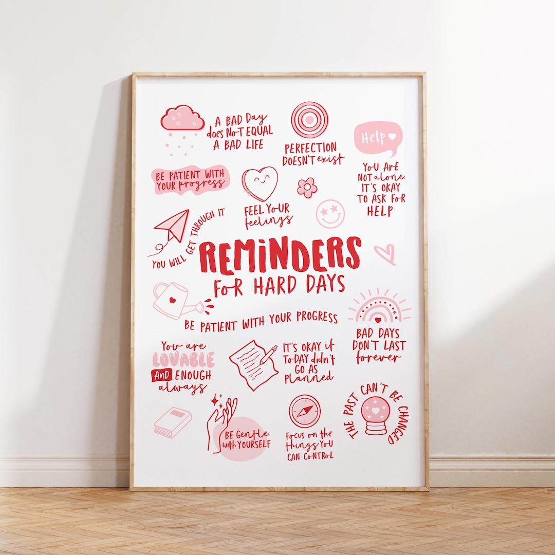 Reminders for Hard Days, Mental Health Office Decor, Therapy Poster ...