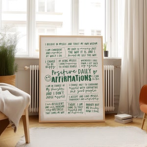 Daily Affirmation Poster, Green Wall Art Printable, Positive Quotes ...