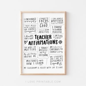 Teacher Daily Affirmations Printable Wall Art Affirmation Poster ...
