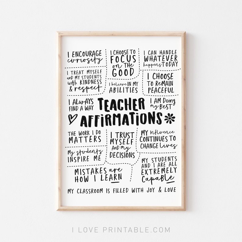 Teacher Daily Affirmations Printable Wall Art Affirmation Poster ...