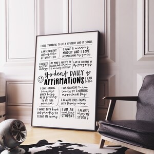 Student Daily Affirmations Printable Wall Art Positive Affirmation ...