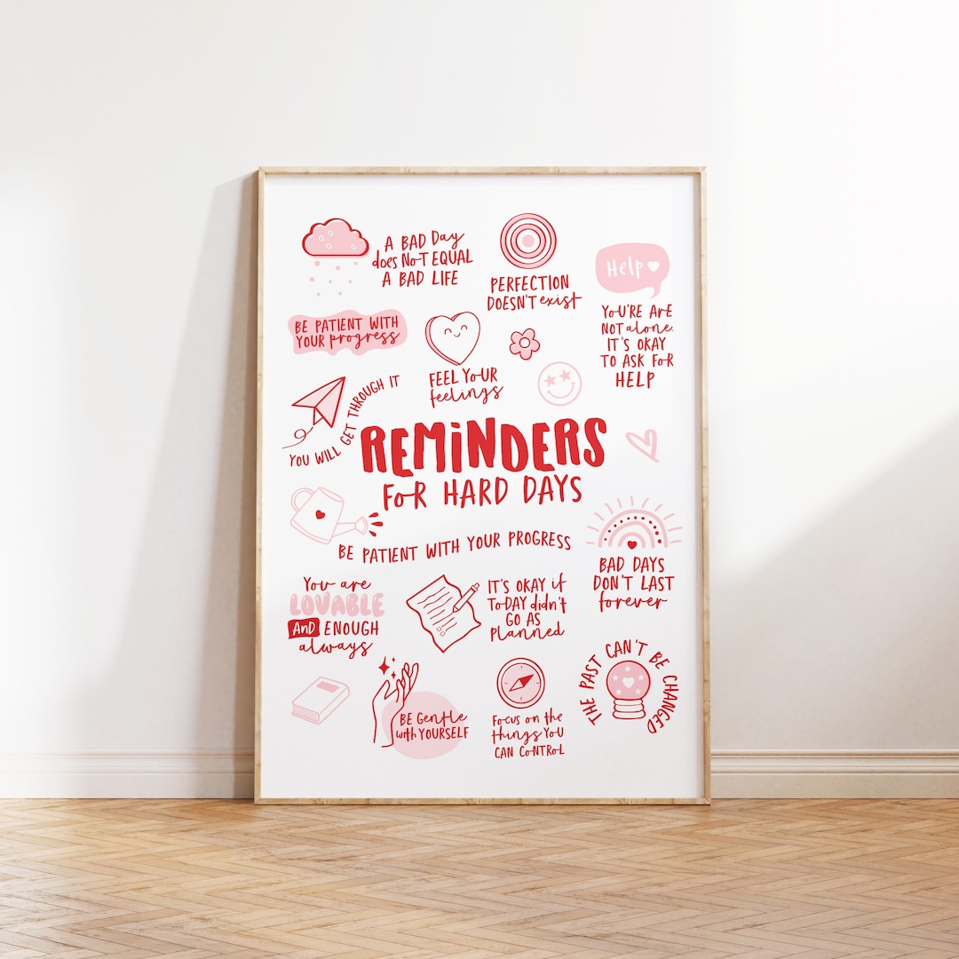 Reminders for Hard Days, Mental Health Office Decor, Therapy Poster ...