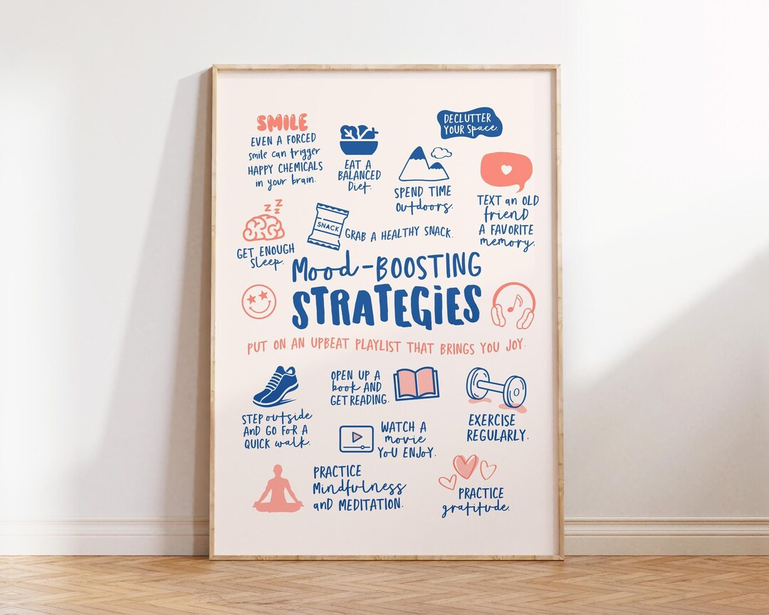 Mental Health Mood Boosting Strategies Poster, Therapy Office Decor ...