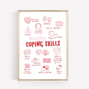 Coping Skills Poster, Therapy Office Decor, Mental Health, Anxiety ...