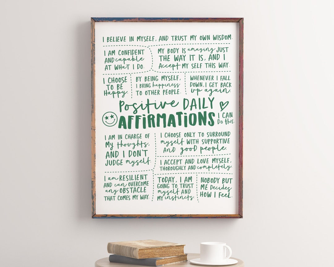 Positive Affirmations Wall Art Green Retro Poster Printable - Etsy