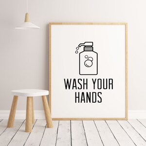 Wash Your Hands Printable Wall Art, Kids Bathroom Rules Sign ...