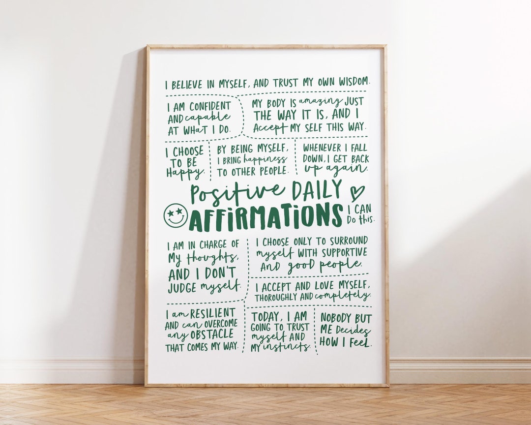 Daily Affirmation Poster, Green Wall Art Printable, Positive Quotes ...