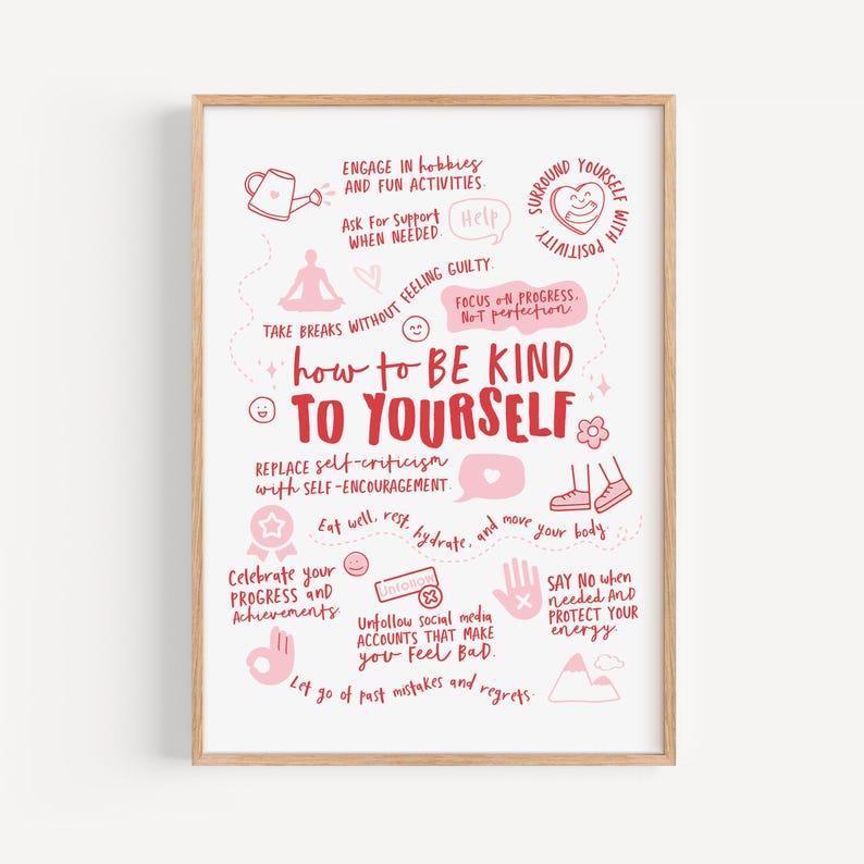Mental Health Poster Be Kind to Yourself Print Therapy Office Decor ...