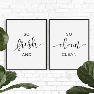 So Fresh so Clean Bathroom Prints, Set of 2 Printable Wall Art Decor ...